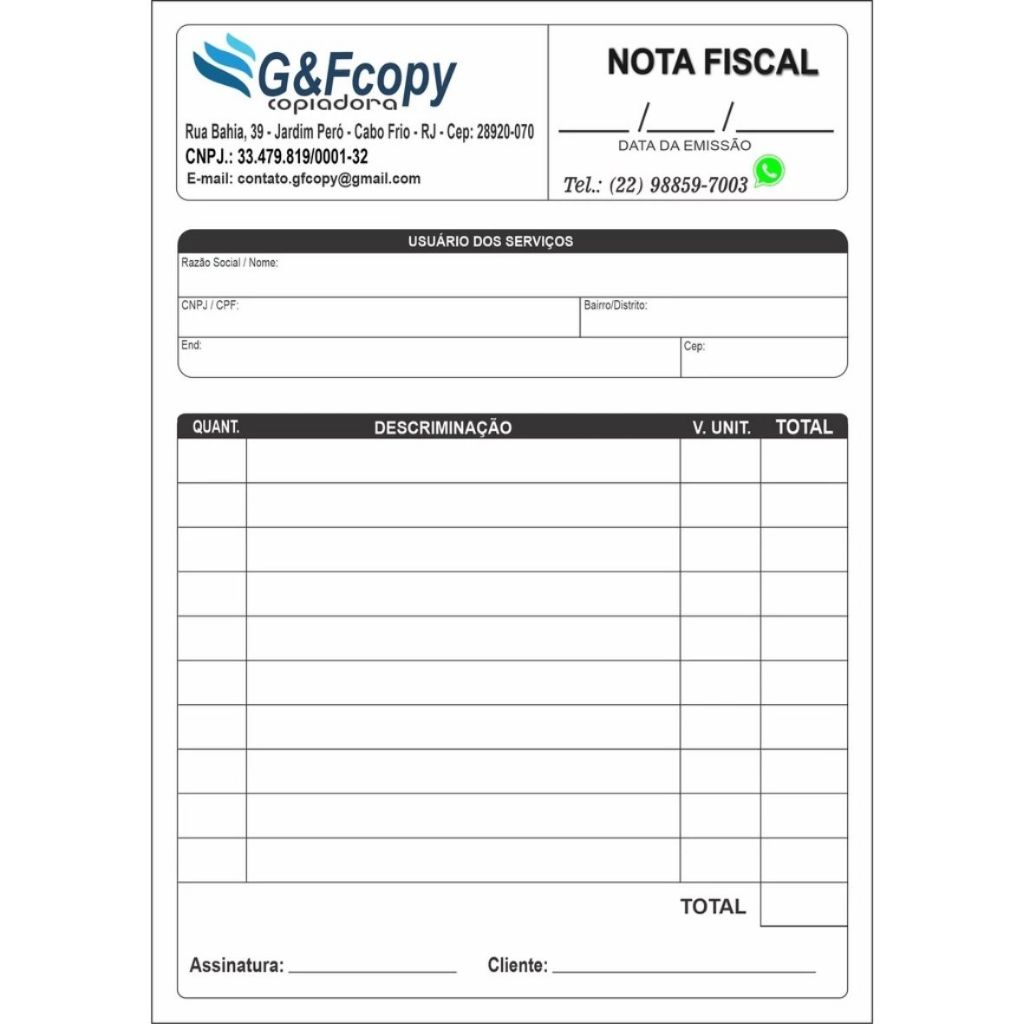 Talão de nota fiscal personalizado Com 100 folhas | Shopee Brasil