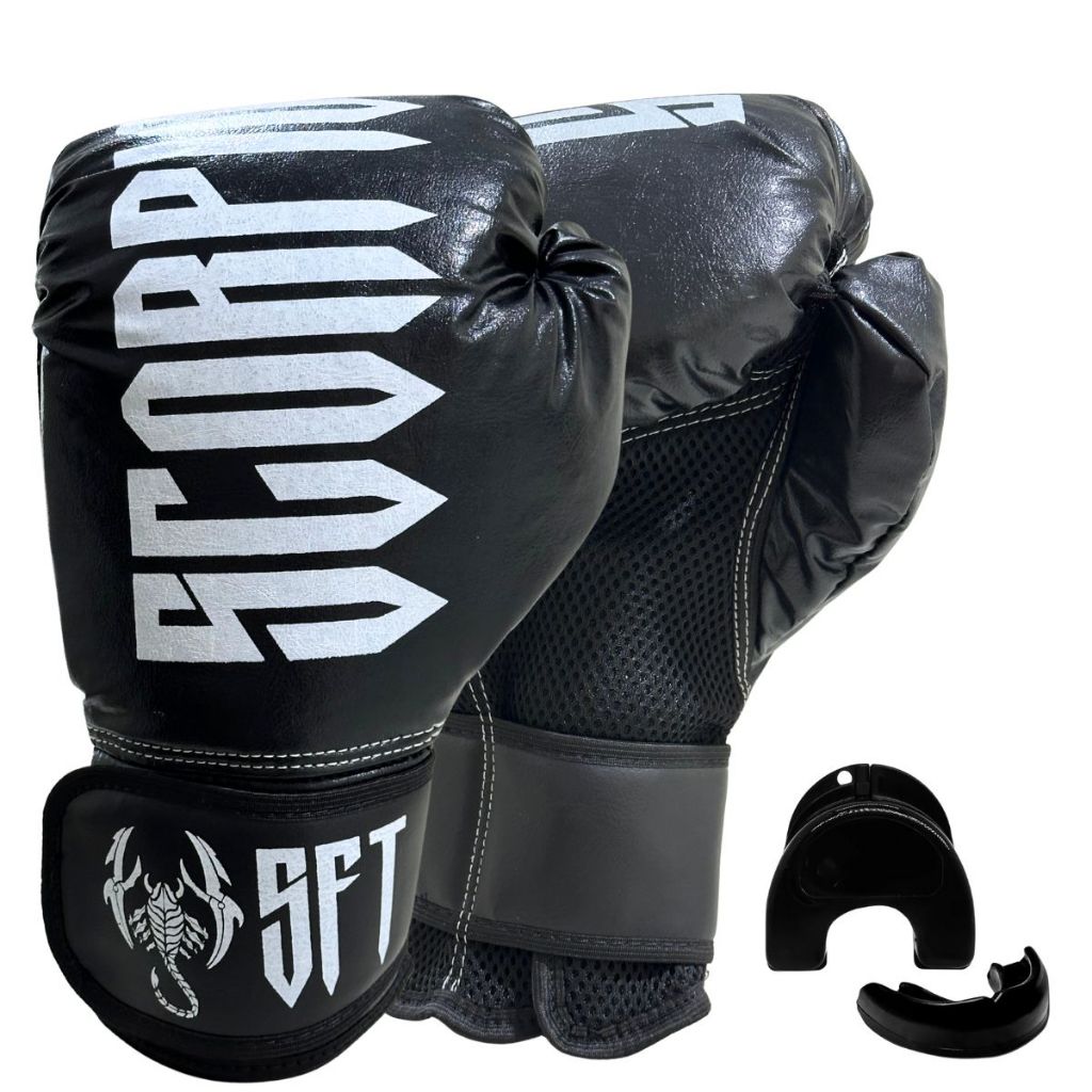 Luvas Muay Thai Boxe Kickboxing Sparring Scorpions + Bucal +Sacola ...