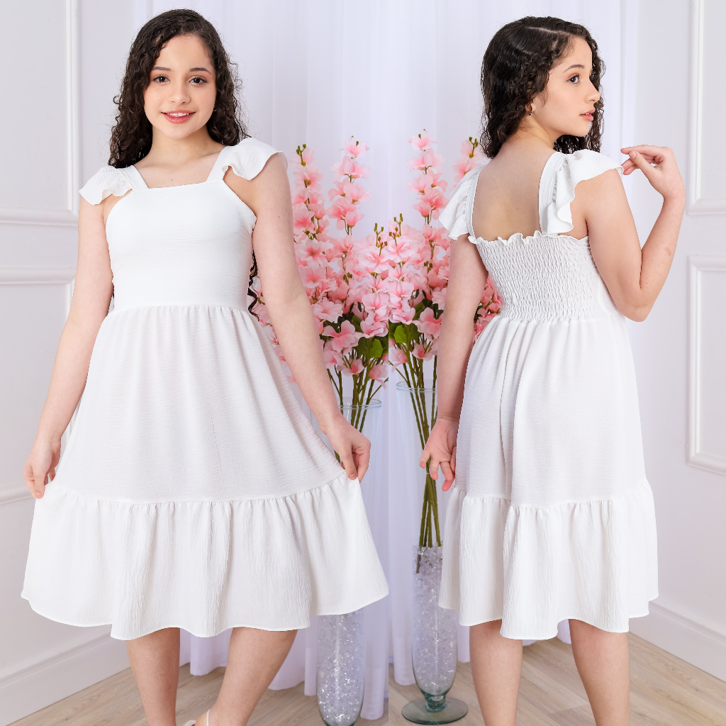 Vestido curto Rafaelita princesa liso infantil/juvenil | Shopee Brasil