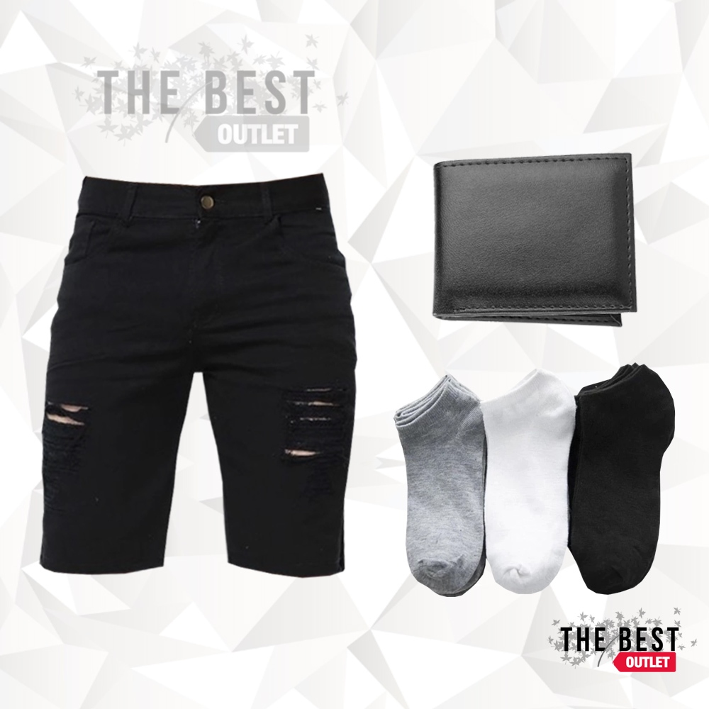 Kit Masculino Completo Bermuda Jeans Rasgada Masculina Short Desfiado ...