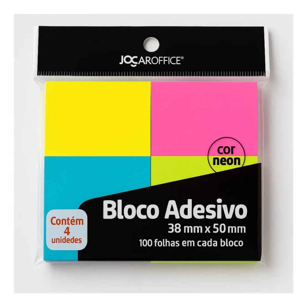 Bloco De Notas Adesivo 400 Folhas 38mmx50mm 4 Cores Neon | Shopee Brasil