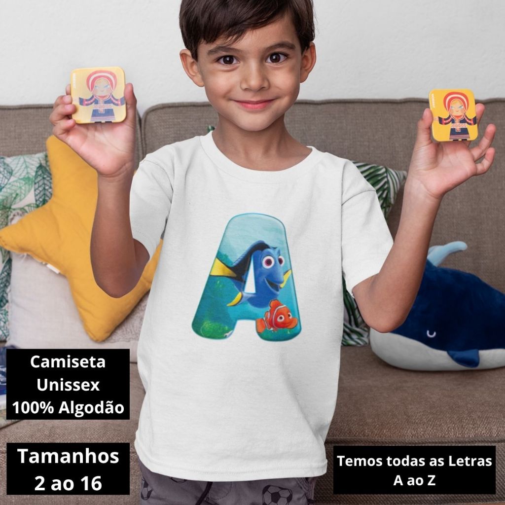 Camiseta Infantil Premium Nemo 100% Algodão Tshirt Unissex Alfabeto ...