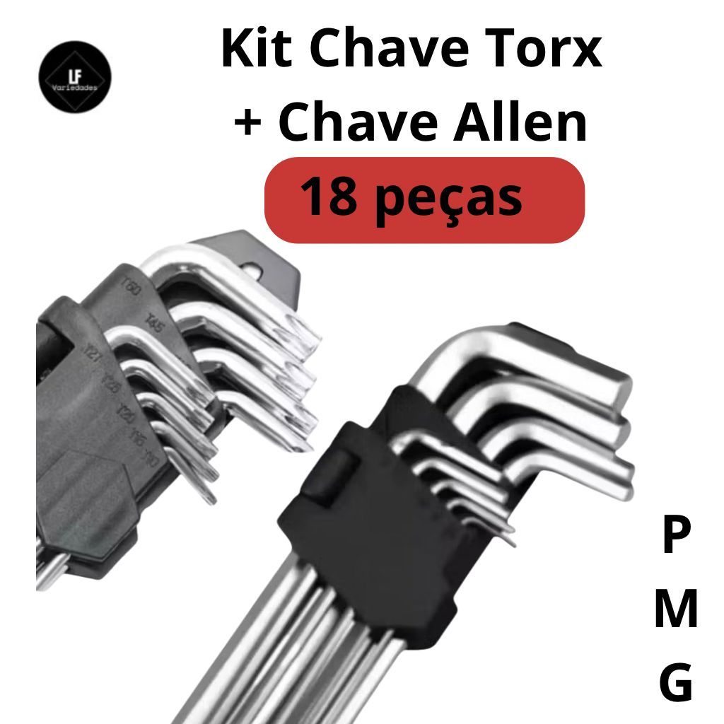 KIT Chave Torx + Chave Allen Tam P, M ou G 18 Pçs Cromo Jogo ...
