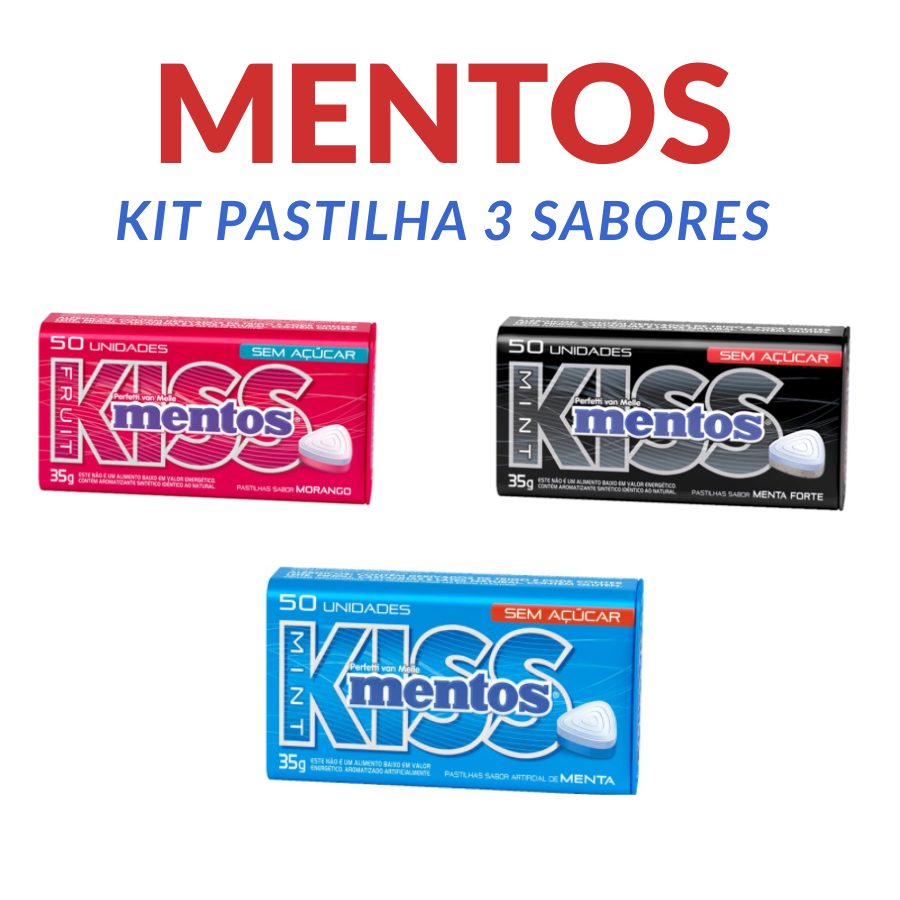 Kit Lata Pastilha Mentos Kiss 35g com 50 Pastilhas– 3 Sabores | Shopee ...