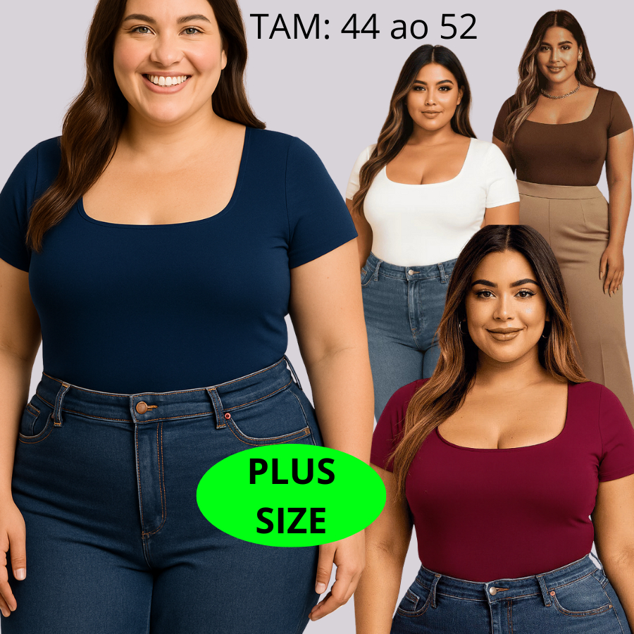 Body Plus Size Decote Quadrado com Manga Manguinha Feminino com Forro ...