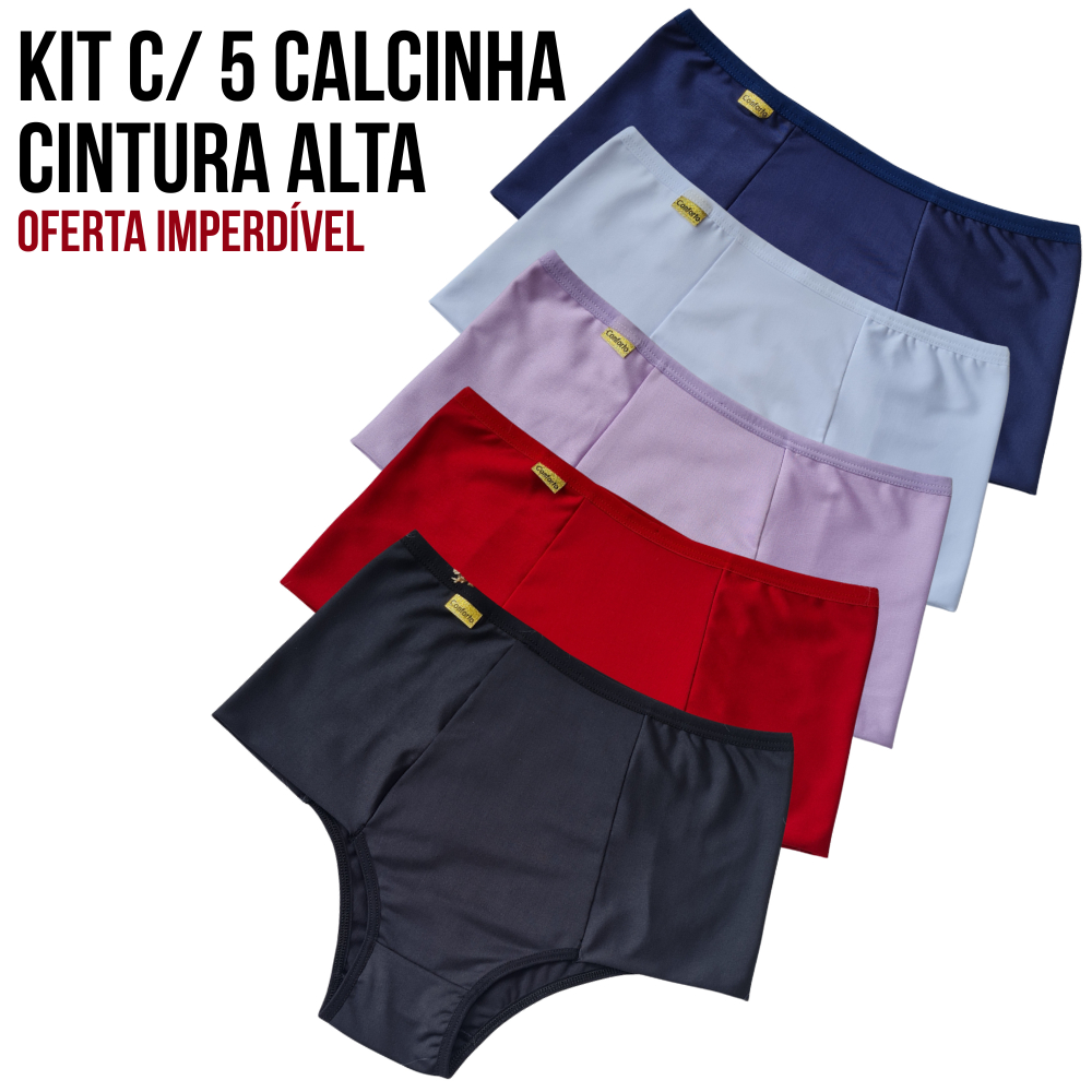 Kit 5 Calcinhas Pala Dupla Cintura Alta Feminina Calcinha Sustentação ...