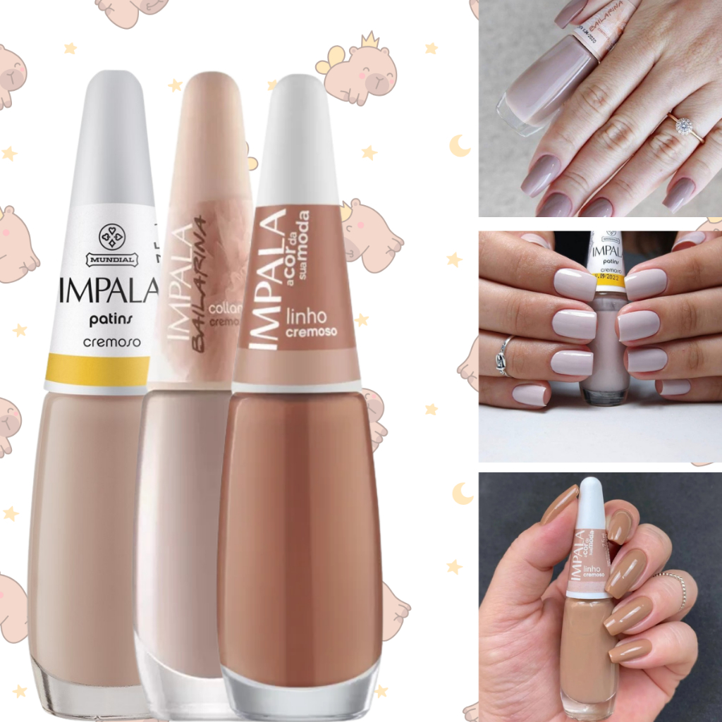 Kit 3 Esmaltes Impala Capivaras Coleção Nova Cores Neutras Marrom Nude ...