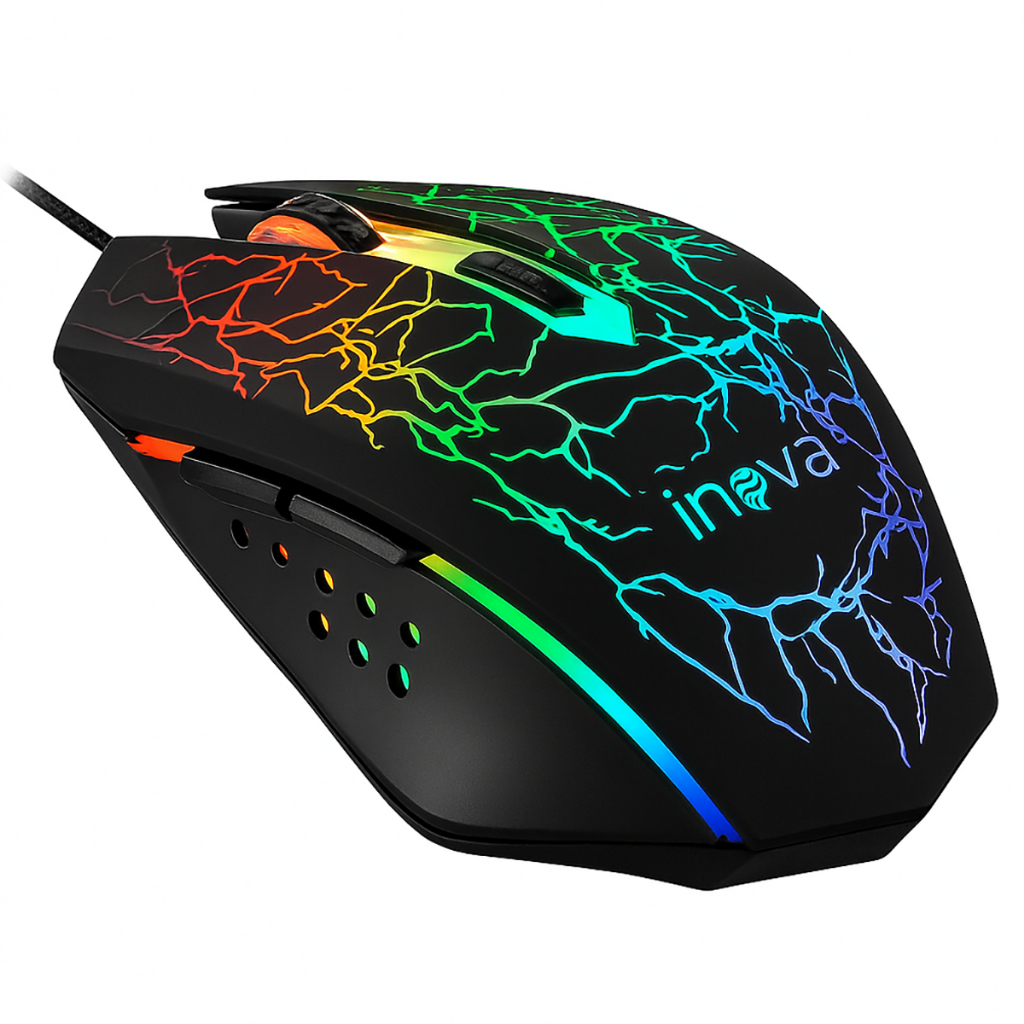 Mouse Gamer com Fio sensor 2400 DPI 6 Botões Programáveis Inova RGB USB ...