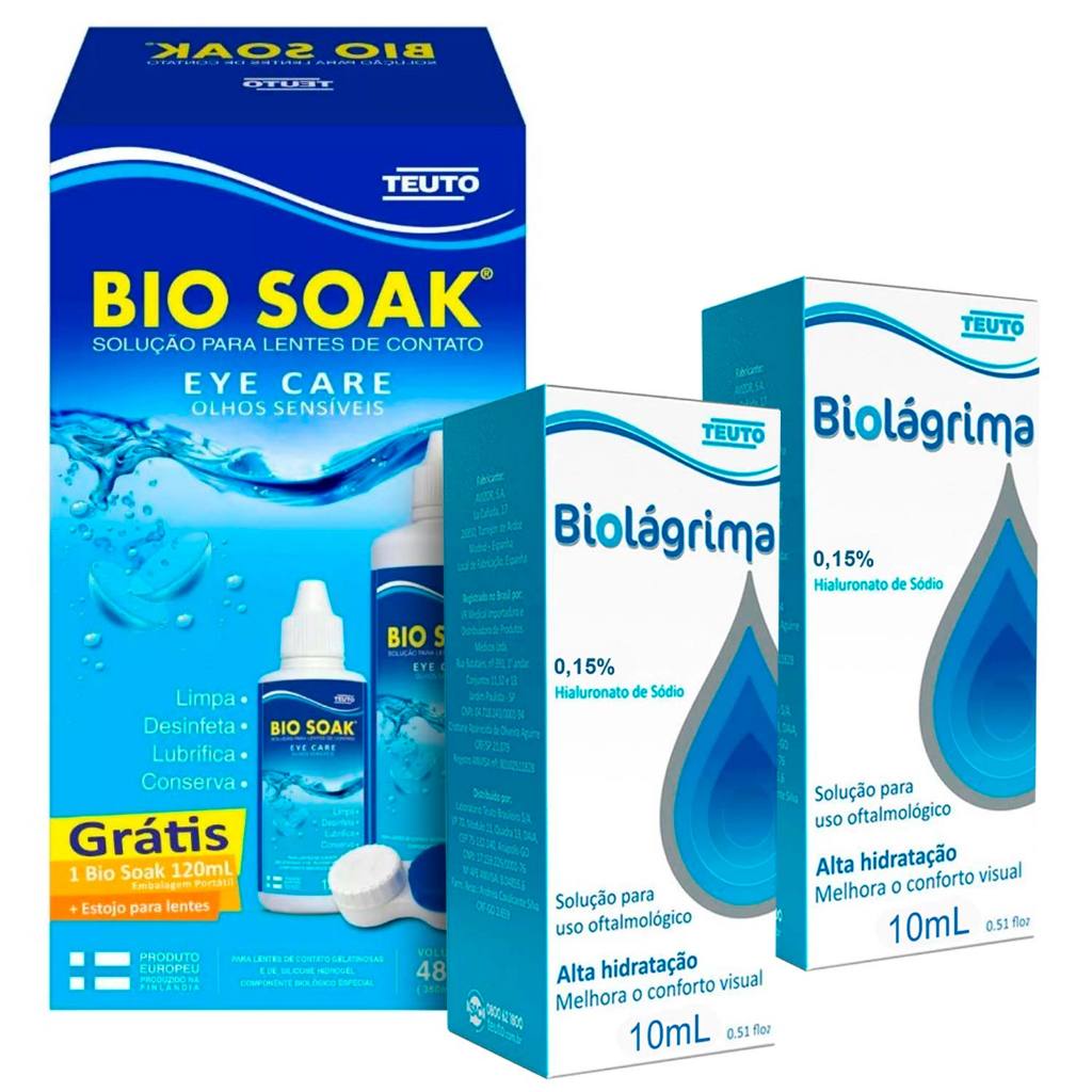 Bio Soak Kit Solução Para Lentes De Contato 480ml + Colírio Biolágrima ...