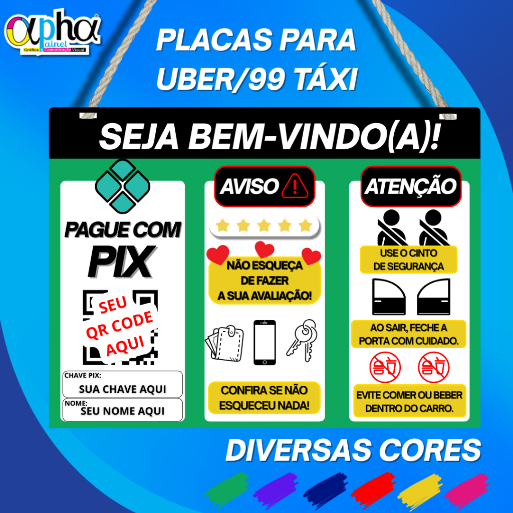 Placa Uber 99 Táxi Personalizada Pix Qr Code PVC C/ Corda 20x15cm | Shopee Brasil