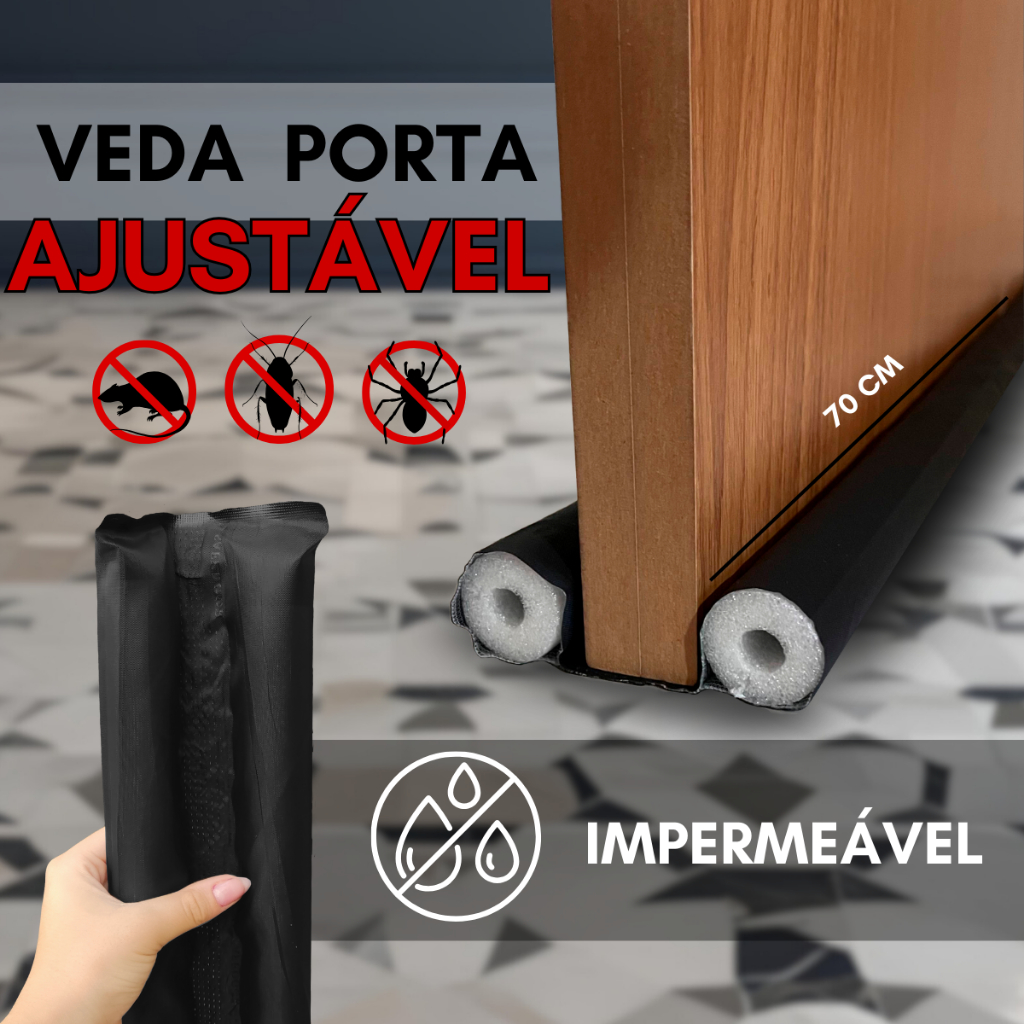 Protetor de Porta Veda Porta Ajustável 70cm Impermeável Rolinho Cores ...