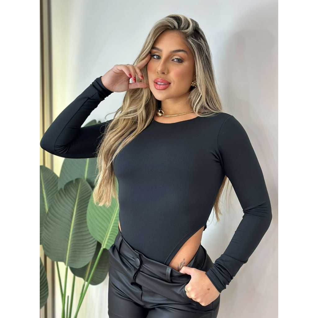 Body Feminino Suplex cavado na lateral manga longa | Shopee Brasil