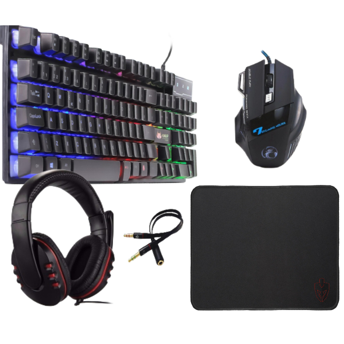 Kit Gamer Teclado Semi-mecânico RGB, Mouse 3200 DPI 7 Botões RGB ...