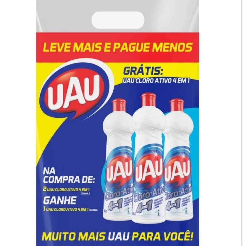 Multiuso UAU Cloro Ativo 500ml - Pack Leve 3 Pague 2 | Shopee Brasil