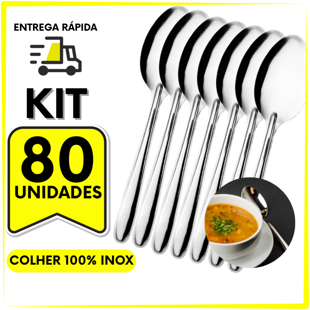 Kit Talher 80 Colheres Inox Para Sopas Caldos Sobremesas Salada Frutas ...