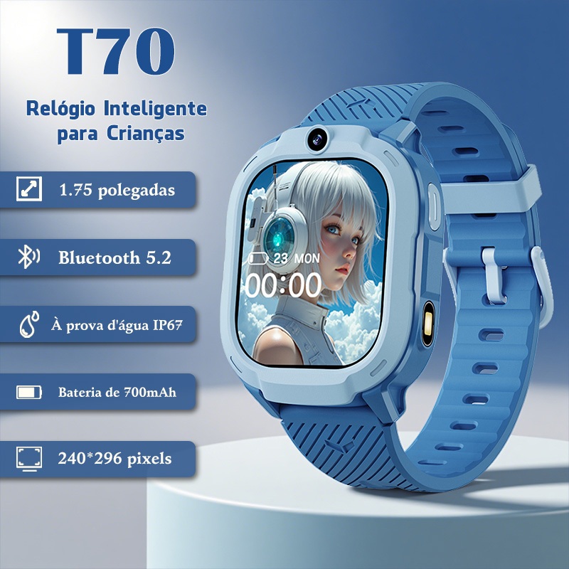 Funciona com chip SIM para ligações Relógio Inteligente Infantil T70 ...