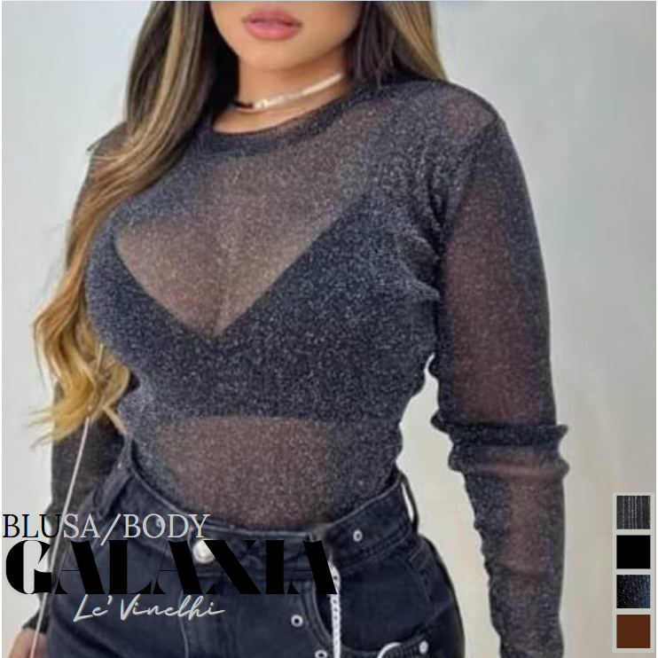 Gola Simulada Blusa / Body Feminina de Malha Transparente Sem Sutiã ...