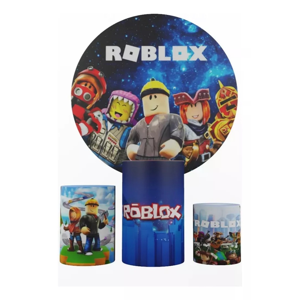 Kit Capa Painel Redondo E Capas De Cilindro Sublimados Tema Roblox ...