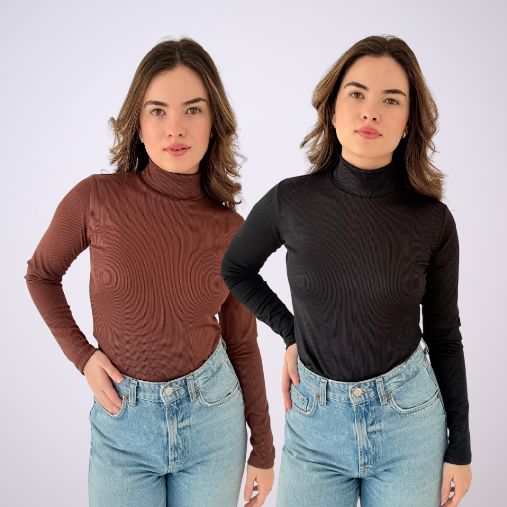 Kit 2 Blusa Feminina Cacharrel Canelada Modeladora Gola Alta Manga ...