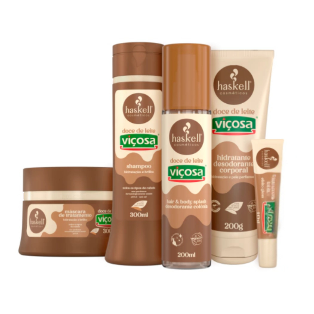 Kit Haskell Doce de Leite Máscara + Hidratante + Shampoo + Body Splash + Gloss | Shopee Brasil