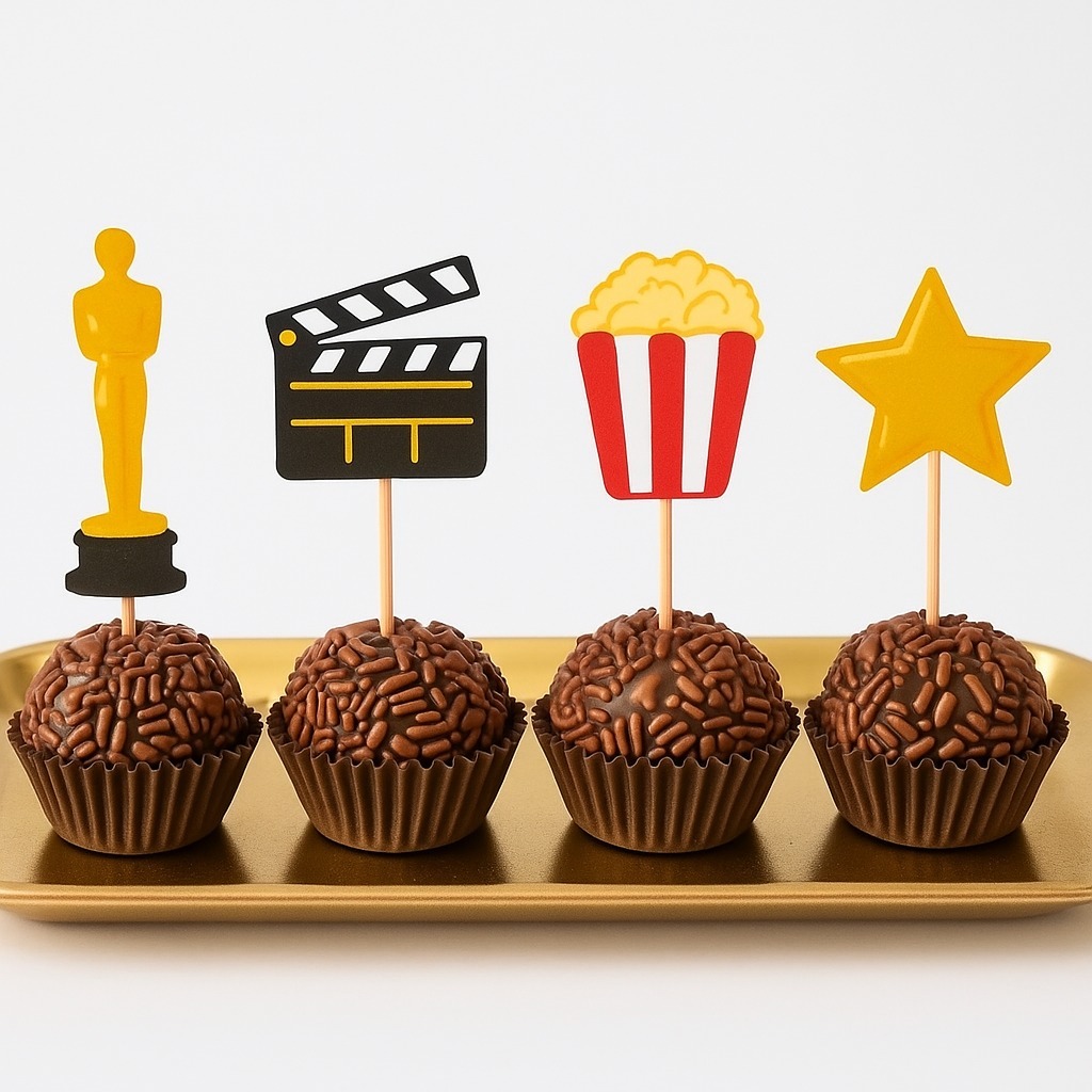 50 Topper Palito Docinho Cupcake Bolinho Decorado Tema Oscar Cinema ...