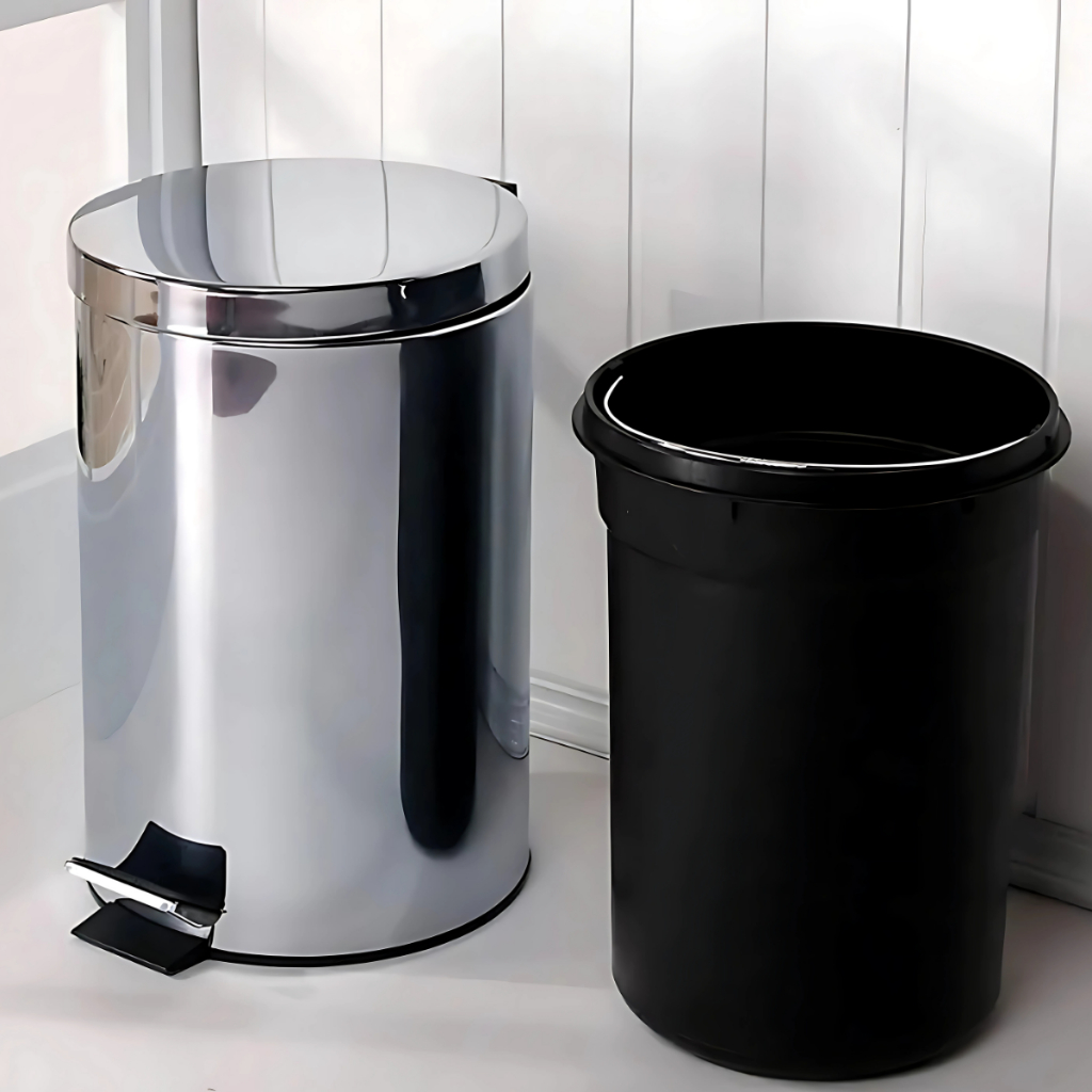 Kit Lixeira Inox 3 ou 5 Litros Com Cesto Removível Tampa e Pedal ...