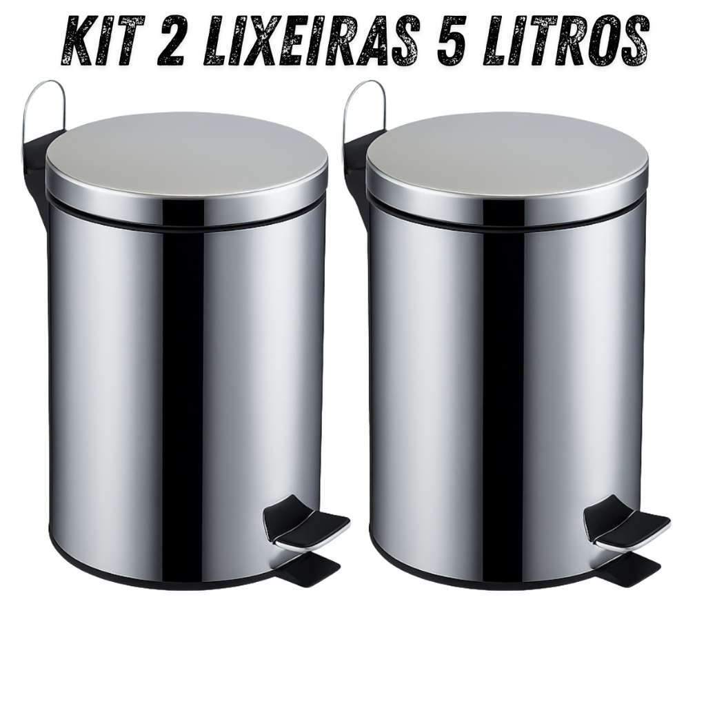 Kit Lixeira Inox 3 ou 5 Litros Com Cesto Removível Tampa e Pedal ...