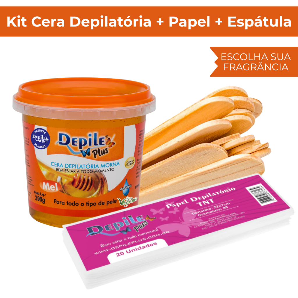 Kit Cera de Depilação 290g + Papel Depilatorio 20 Unidades + Espatula ...