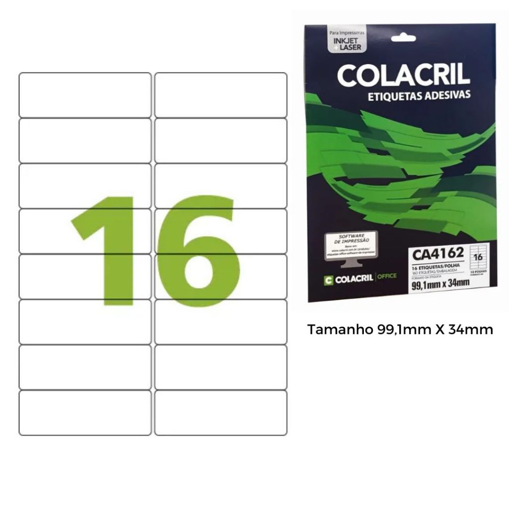 Colacril Etiquetas Adesivas A4 | 25/100 Folhas com 16 etiquetas 99 ...
