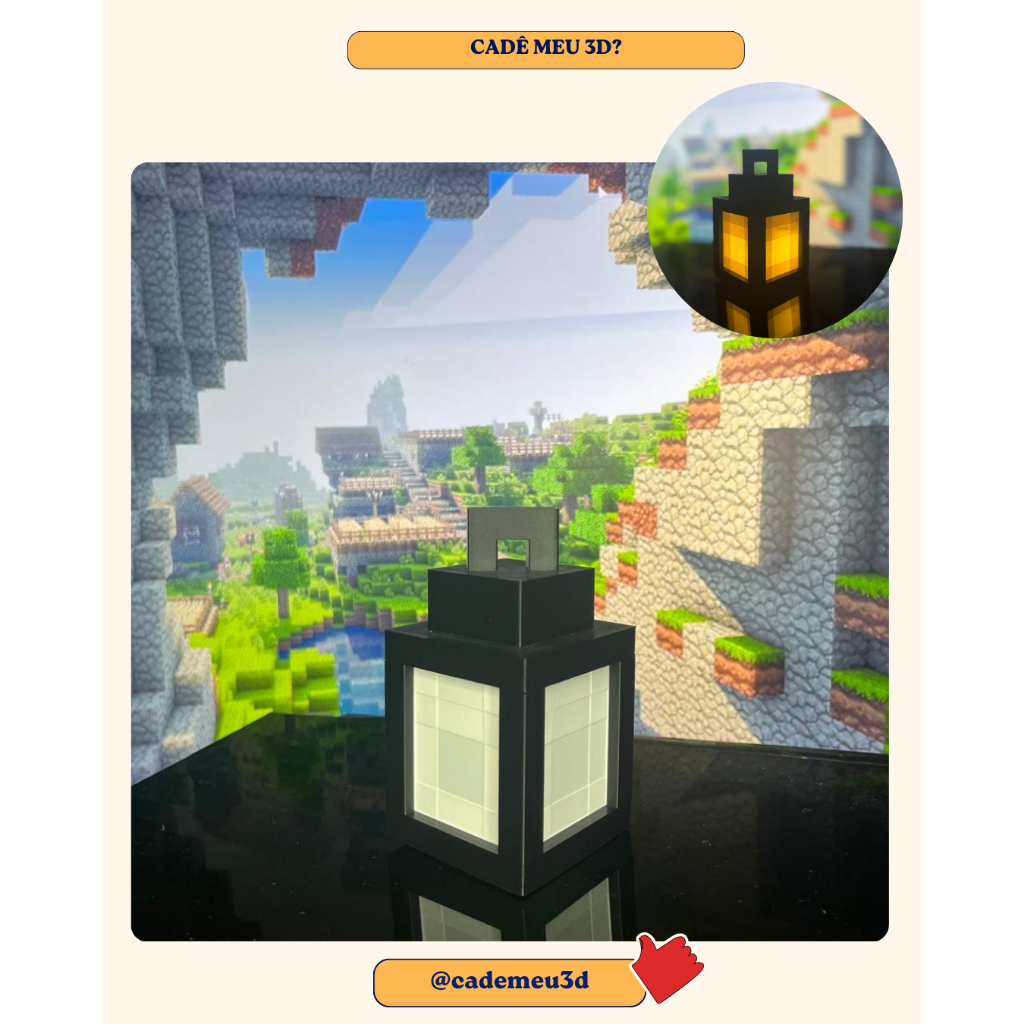 Luminária Minecraft – Impressão 3D PLA – Luz Amarelada - 11 cm x 6 cm ...