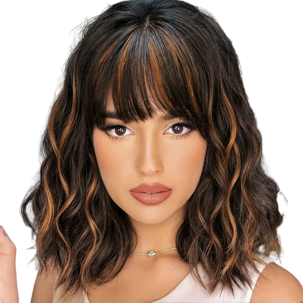 Peruca Ondulada 40c Curta Com Franja Fibra Orgânica +wig Cap | Shopee ...