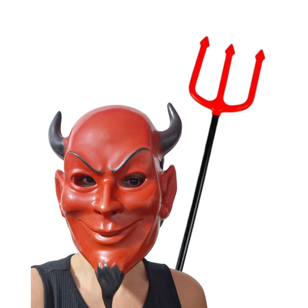 Kit Máscara + Garfo Tridente Halloween Carnaval Lucifer Diabo Capeta ...