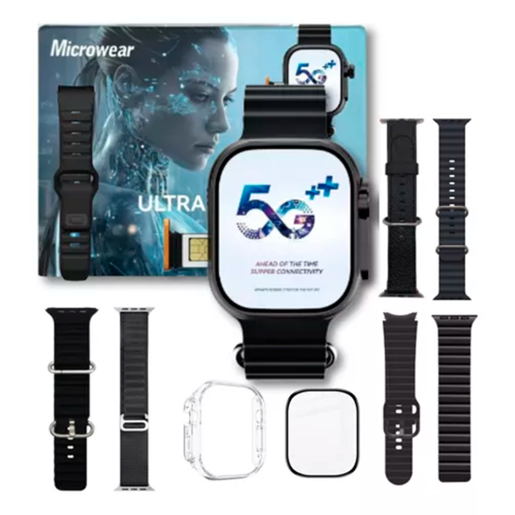 Smartwatch 5G+ Microwear Ultra 3 AI com Chip, Câmera, 4 Pulseiras ...