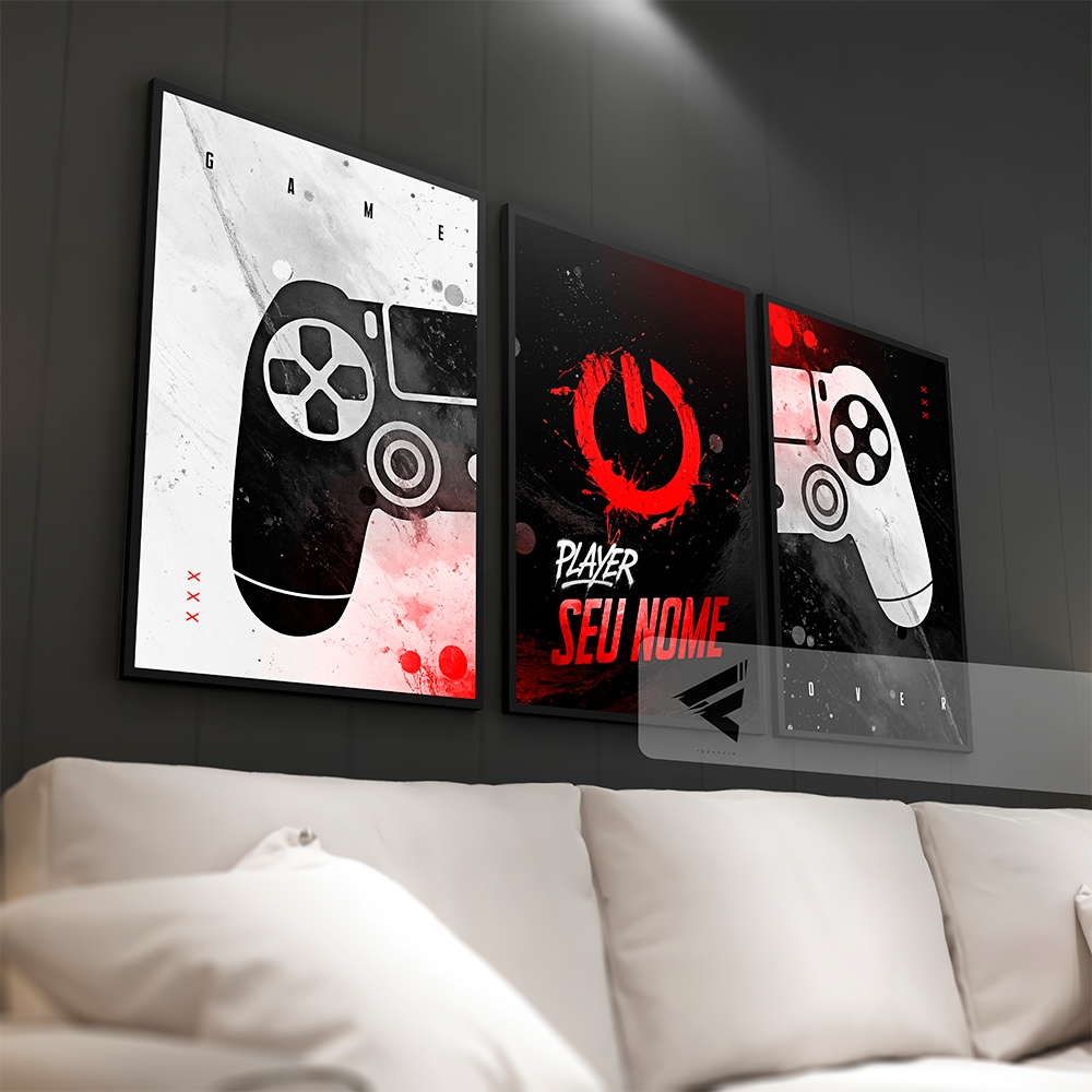 Kit 03 Quadros Decorativos Gamer, Controle, Video Game *NOME ...