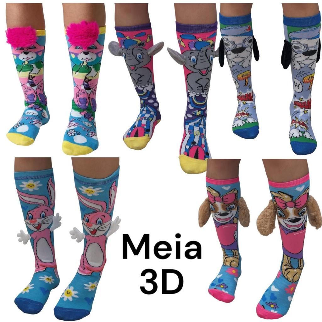 Meia Infantil 3D Divertida meia maluca Juvenil Colorida Criança Menina ...