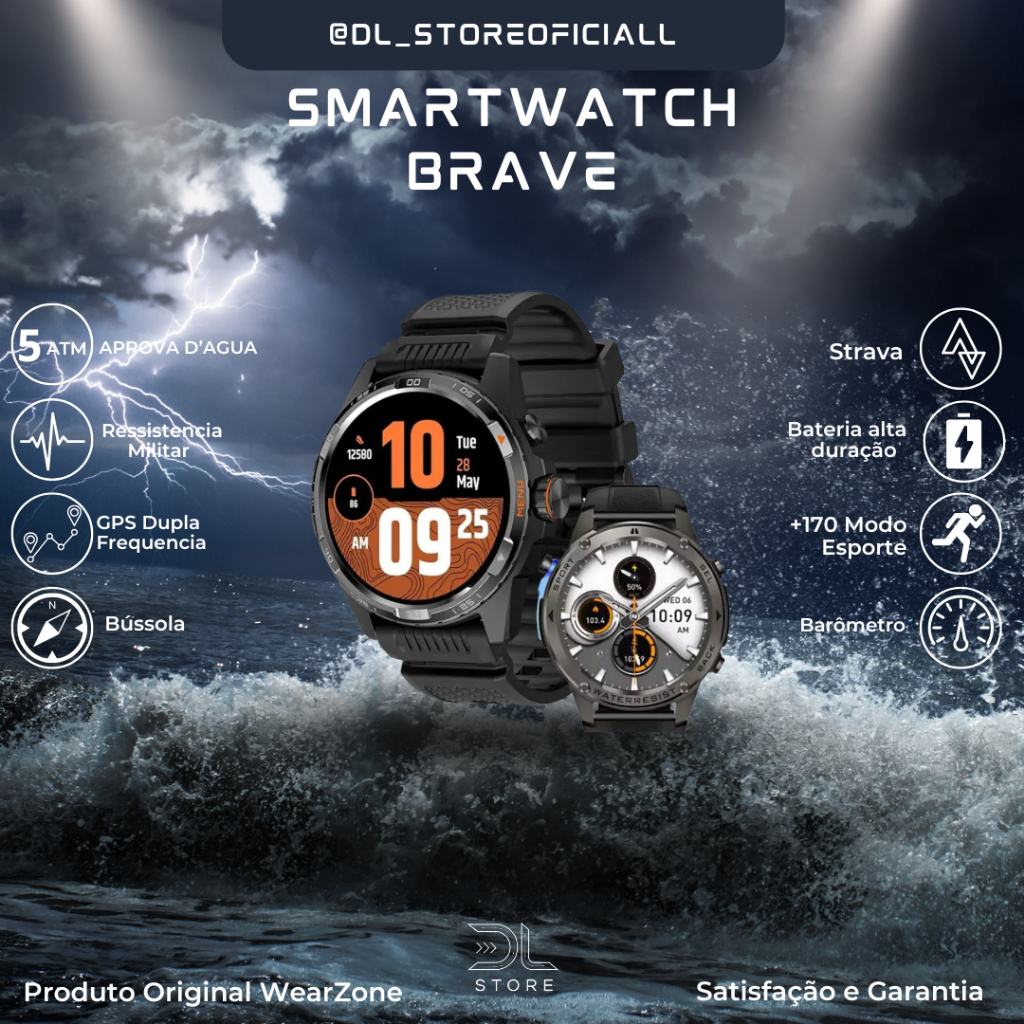 Relogio Smartwatch BRAVE com GPS, Resistência IP69K e 5ATM à Prova d ...
