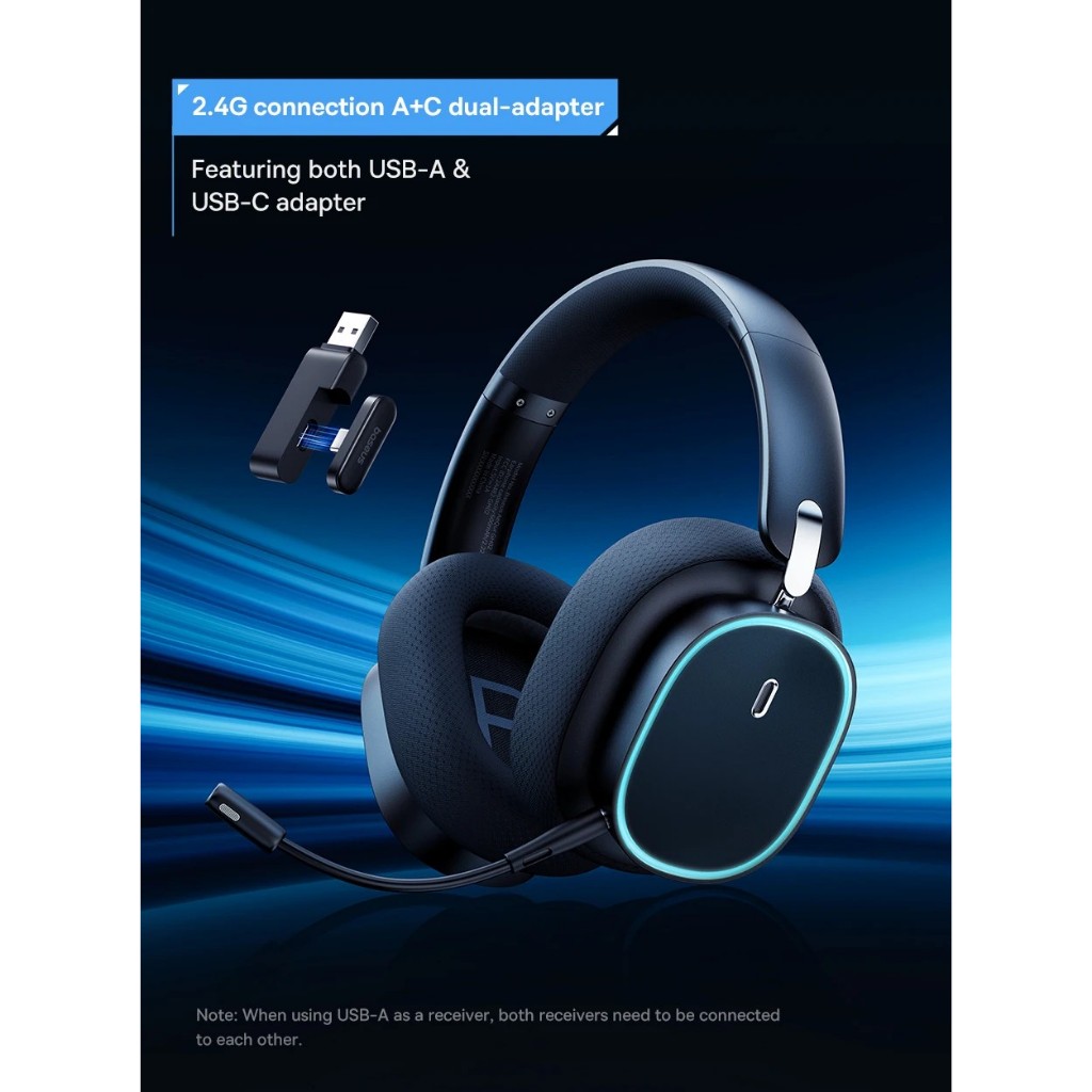 Headset Baseus Gh02 Conexão 2.4g E Bluetooth 5.3 Cor Preto Luz RGB ...