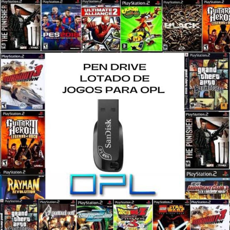 Kit Playstation 2 Pen drive 16/32/64/128 gigas Original com jogos ...