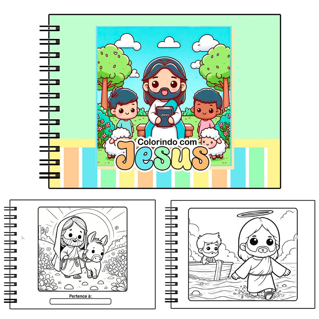 Livro de Colorir Colorindo com Jesus Cristão 50 Folhas Caderno de ...