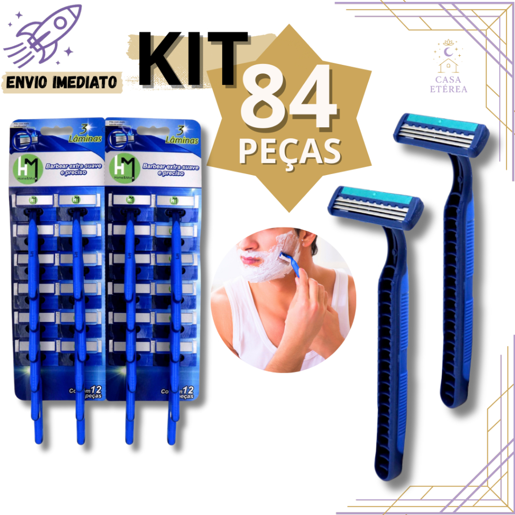 Kit 84 Barbeador Descartável de 2 Lâminas com Fita Lubrificante para ...