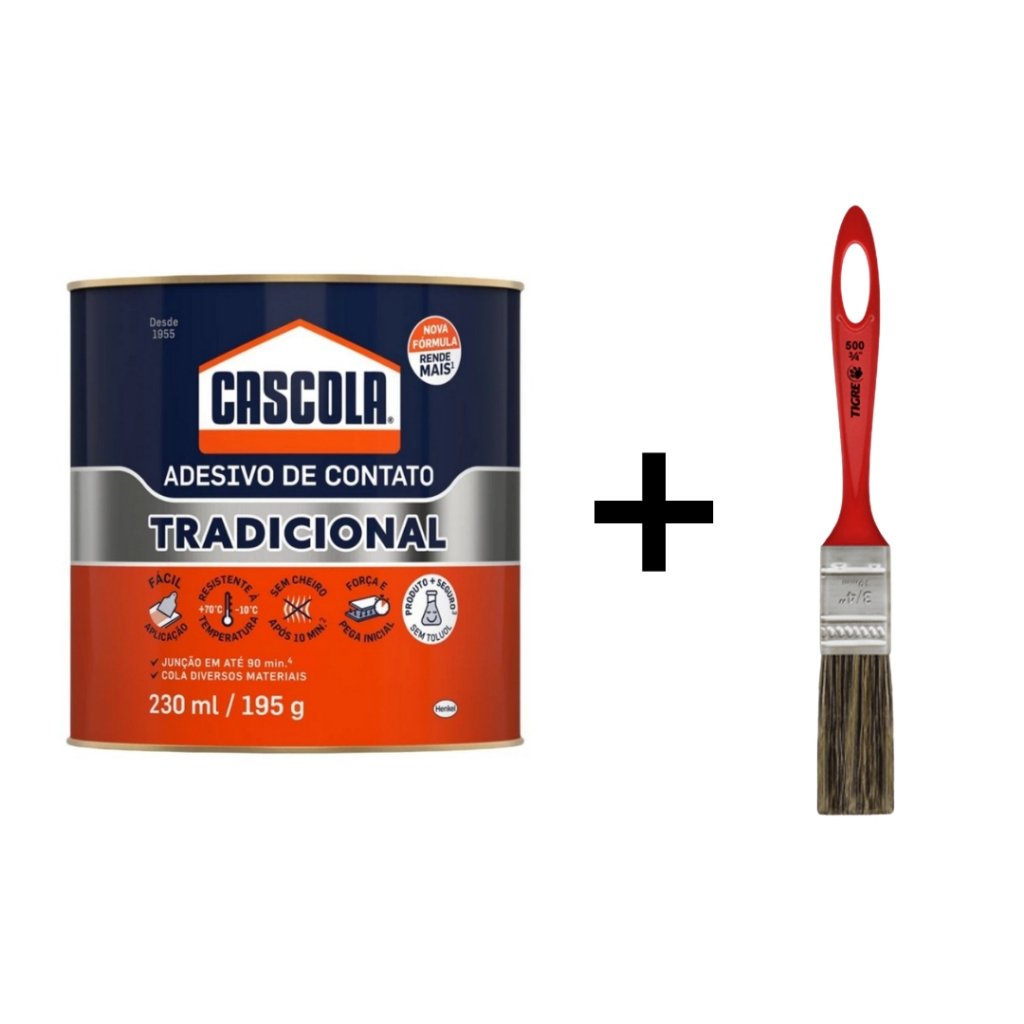 Kit Cola de Contato Sapateiro 195gr sem toluol + Pincel 3/4 Tigre ...