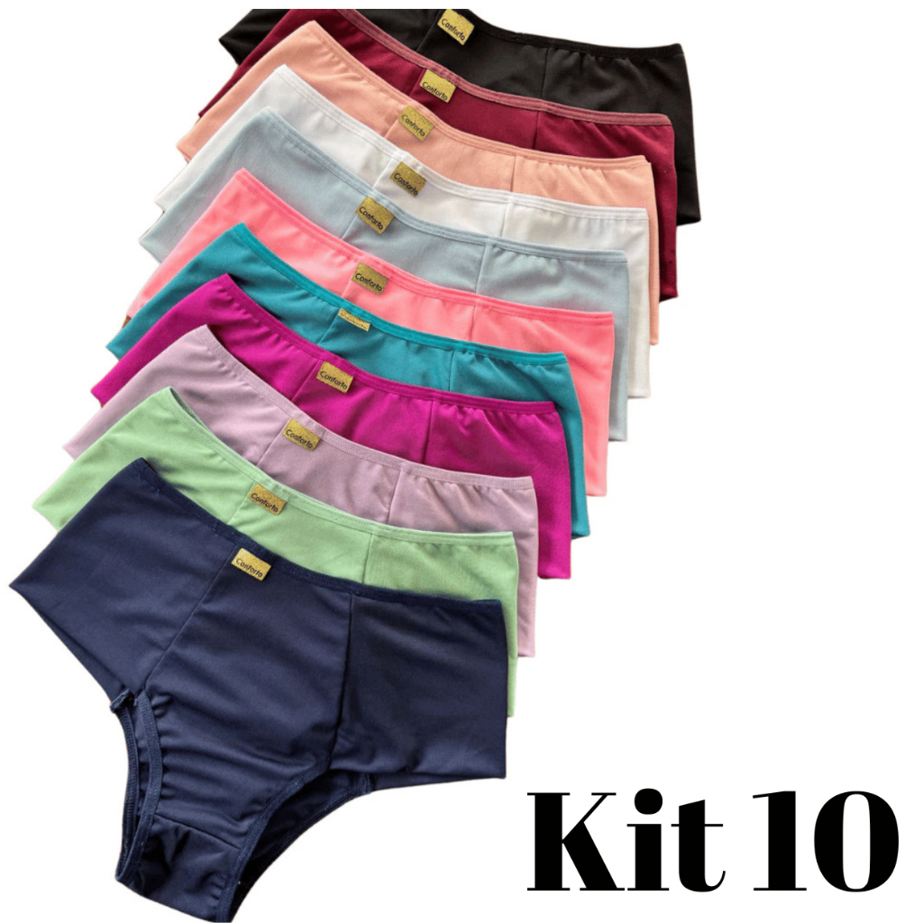 Kit 10 Calcinha Feminina Cintura Alta Pala Dupla Feminino Conforto ...
