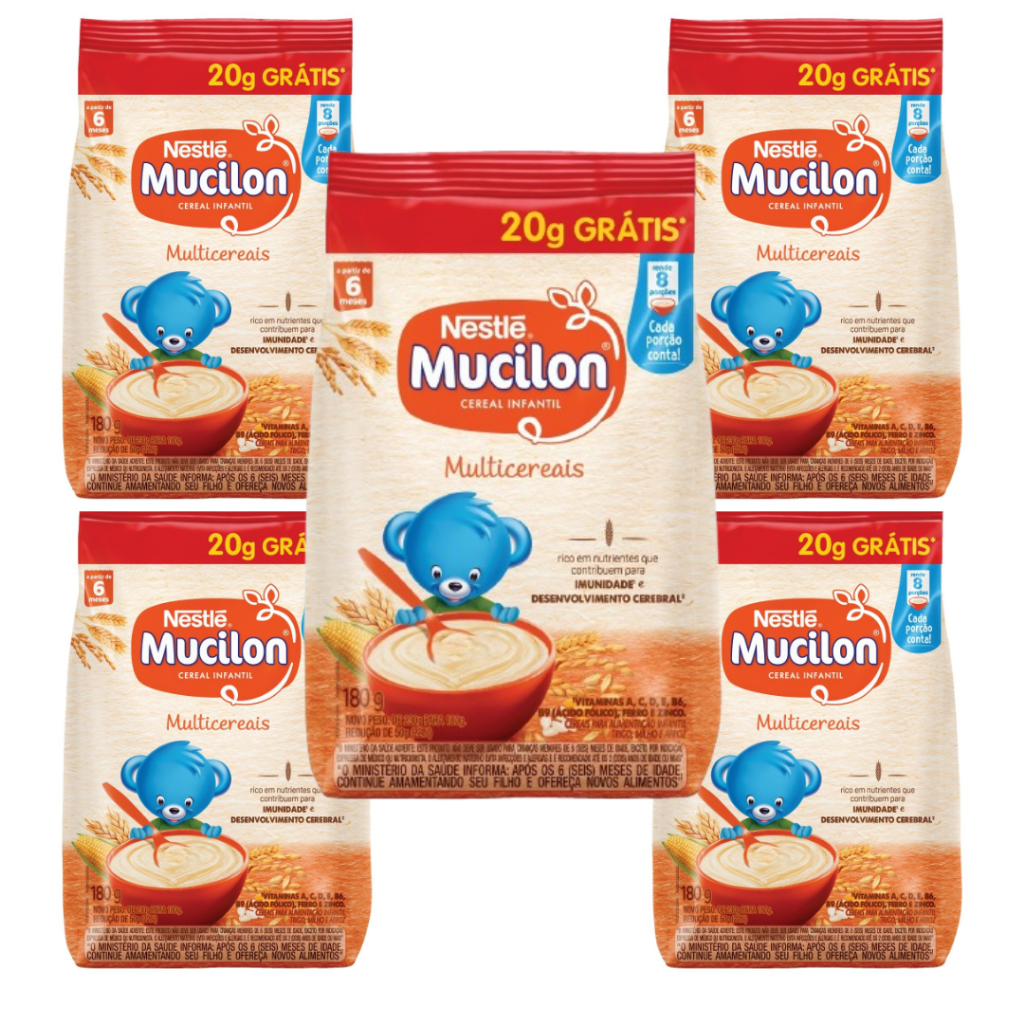 Kit 5 Unidades Cereal Infantil Mucilon Multicereais 180g Refil Em Pó ...
