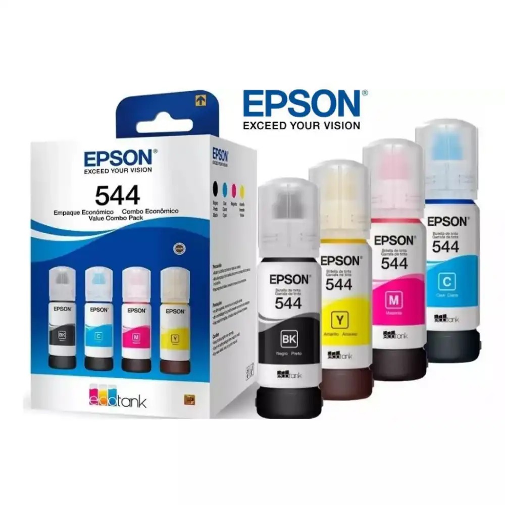 Kit de 4 Tintas Epson Original T544 para Impressoras Epson L3210 L3250 L3150 L3110 L5190 L1110 ...