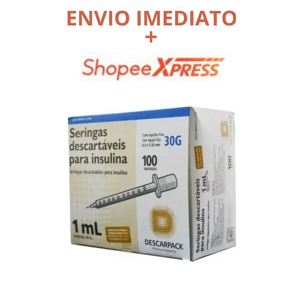 Seringa de Insulina 1ml Bico Slip com Agulha Fixa 8,0 X 0,30mm 30g com ...