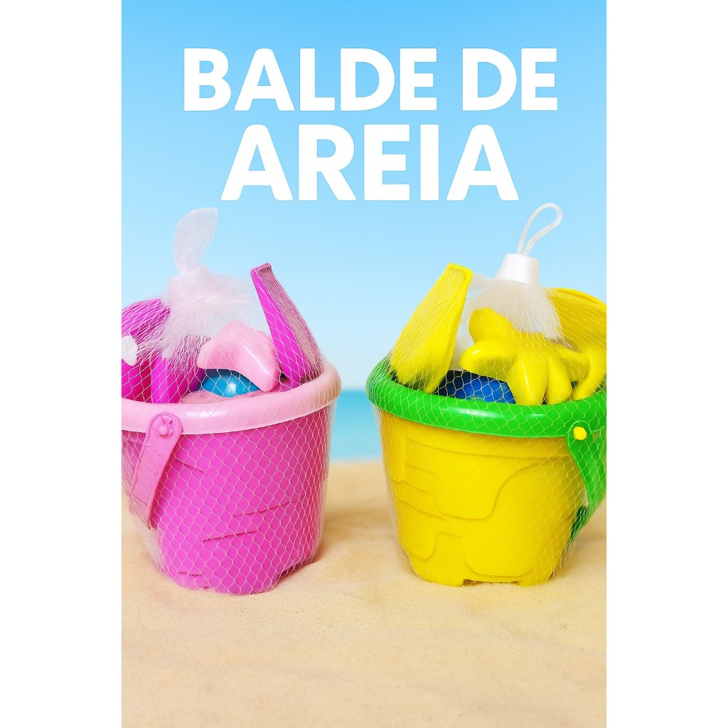 Balde de Praia Infantil com Pá e Acessórios – 6 Peças Coloridas na Rede ...