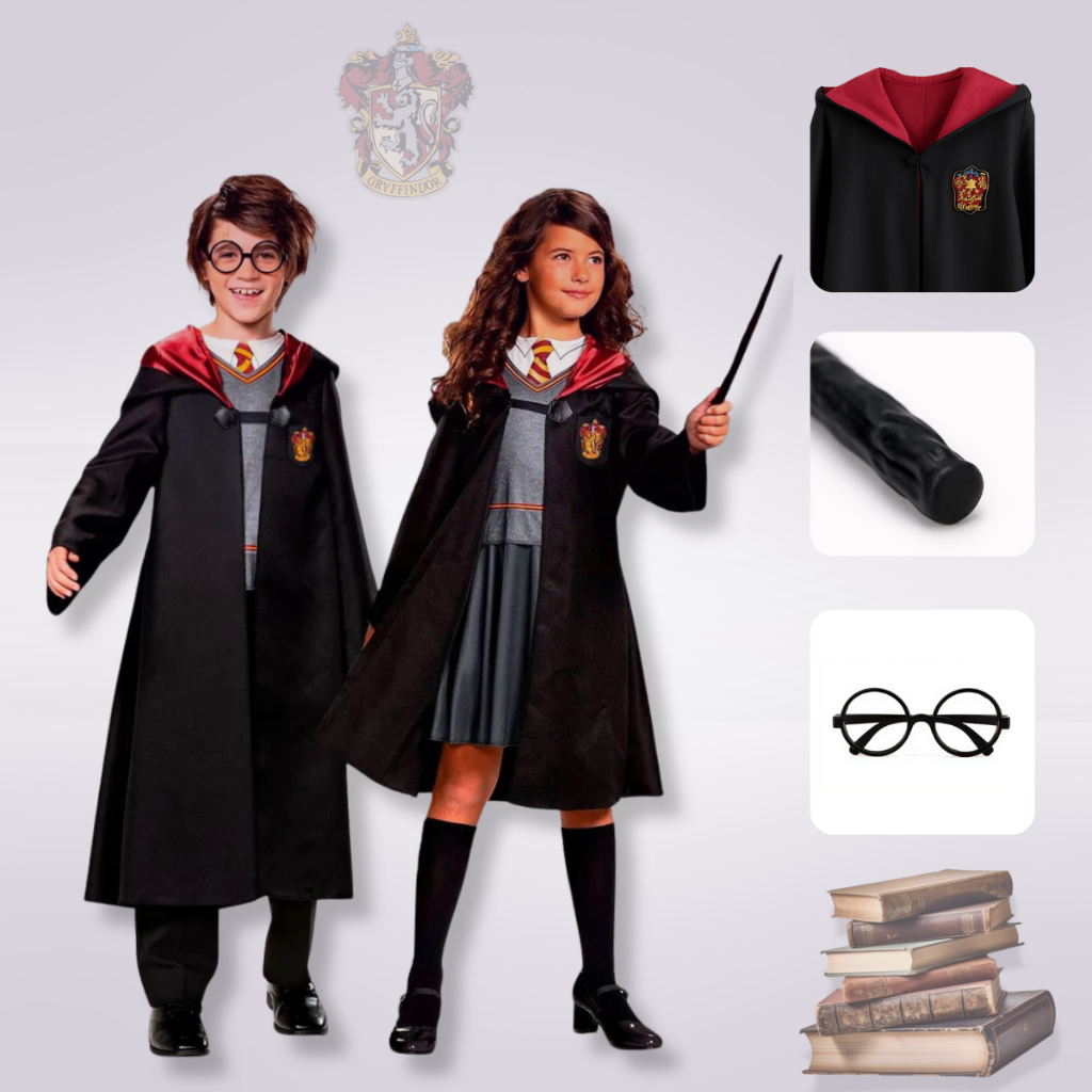 Fantasia Capa Harry Potter + Acessórios Grifinória Hermione Infantil ...
