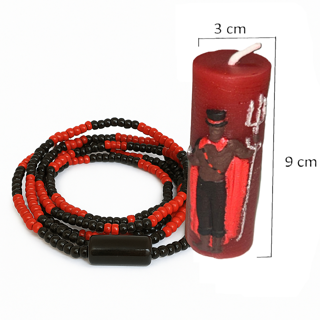 Kit Exu Guia Preta e Vermelha + Vela Artesanal Umbanda/ Candomblé ...