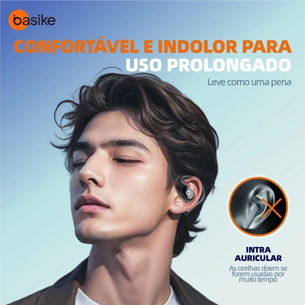 Basike Fone de ouvido Bluetooth 5.4 OWS fone de ouvido esportivo sem ...
