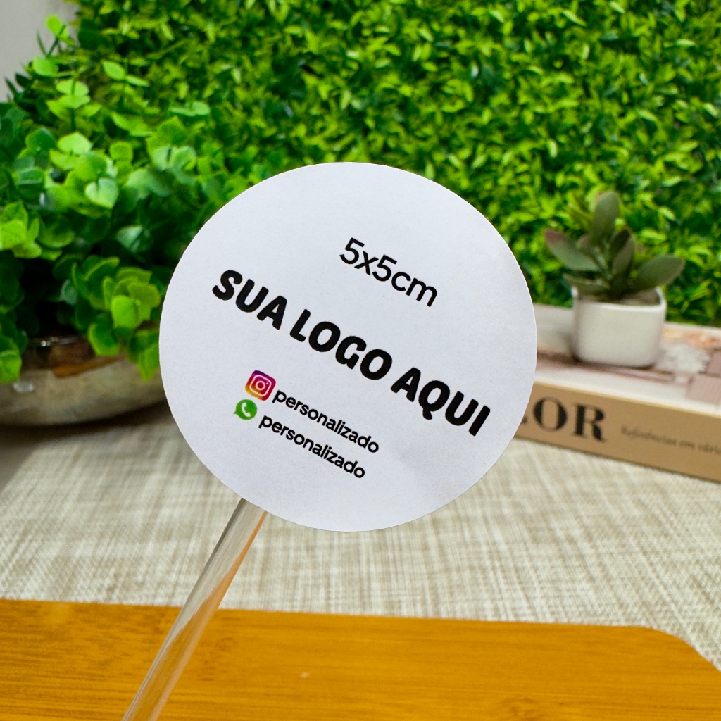 1000 unid. Adesivo Personalizado com sua logo/arte 5x5cm Papel Couchê Recorte Eletrônico ...